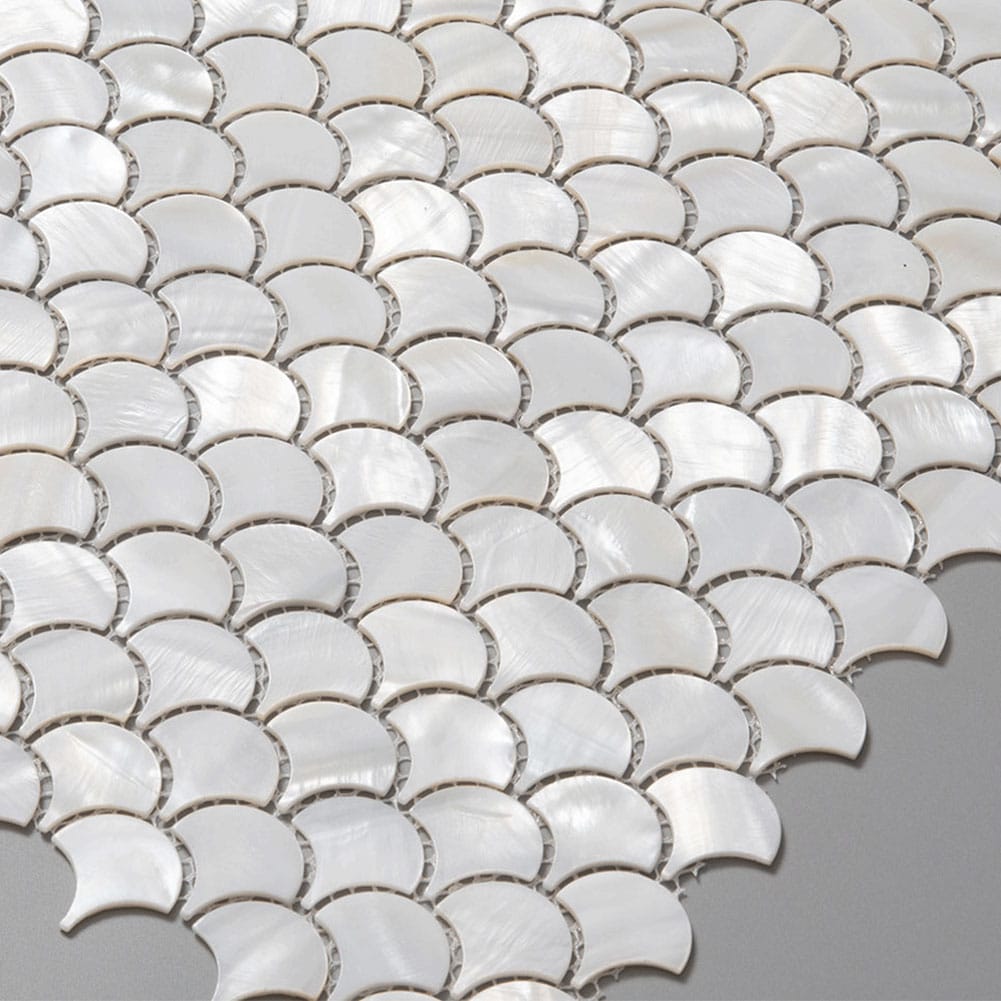 White Mother of Pearl Shell Fish-Scale Mosaic Tile | Soulscrafts