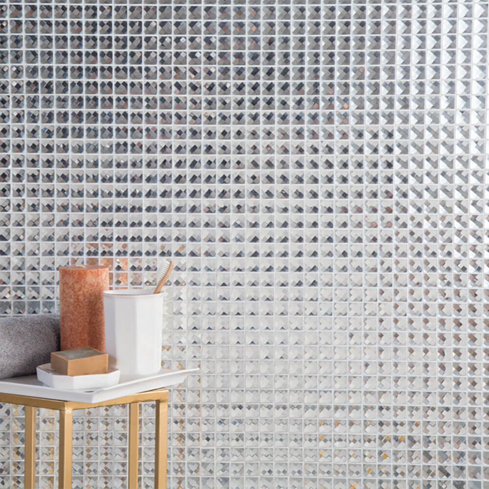 Beveled Crystal Silver Square Mirror Glass Mosaic Tile | Soulscrafts